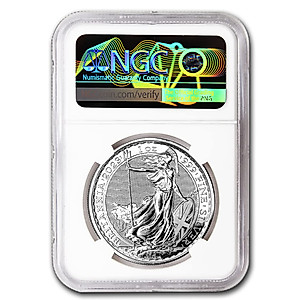 2023 1 oz British Silver Britannia Coin (King Charles III) by the Royal Mint Gem Uncirculated (Early Releases - Great Britain Label) 2£ GEMUNC NGC