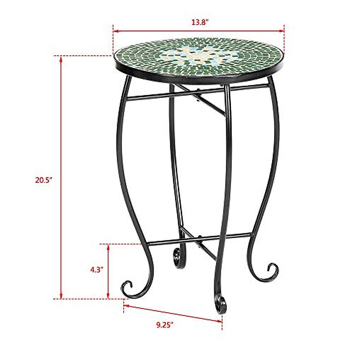 Henf Mosaic Side Table Outdoor Patio Accent Table, 14" Round Coffee Table End Table Plant Stand Decor for Porch Balcony Deck Pool