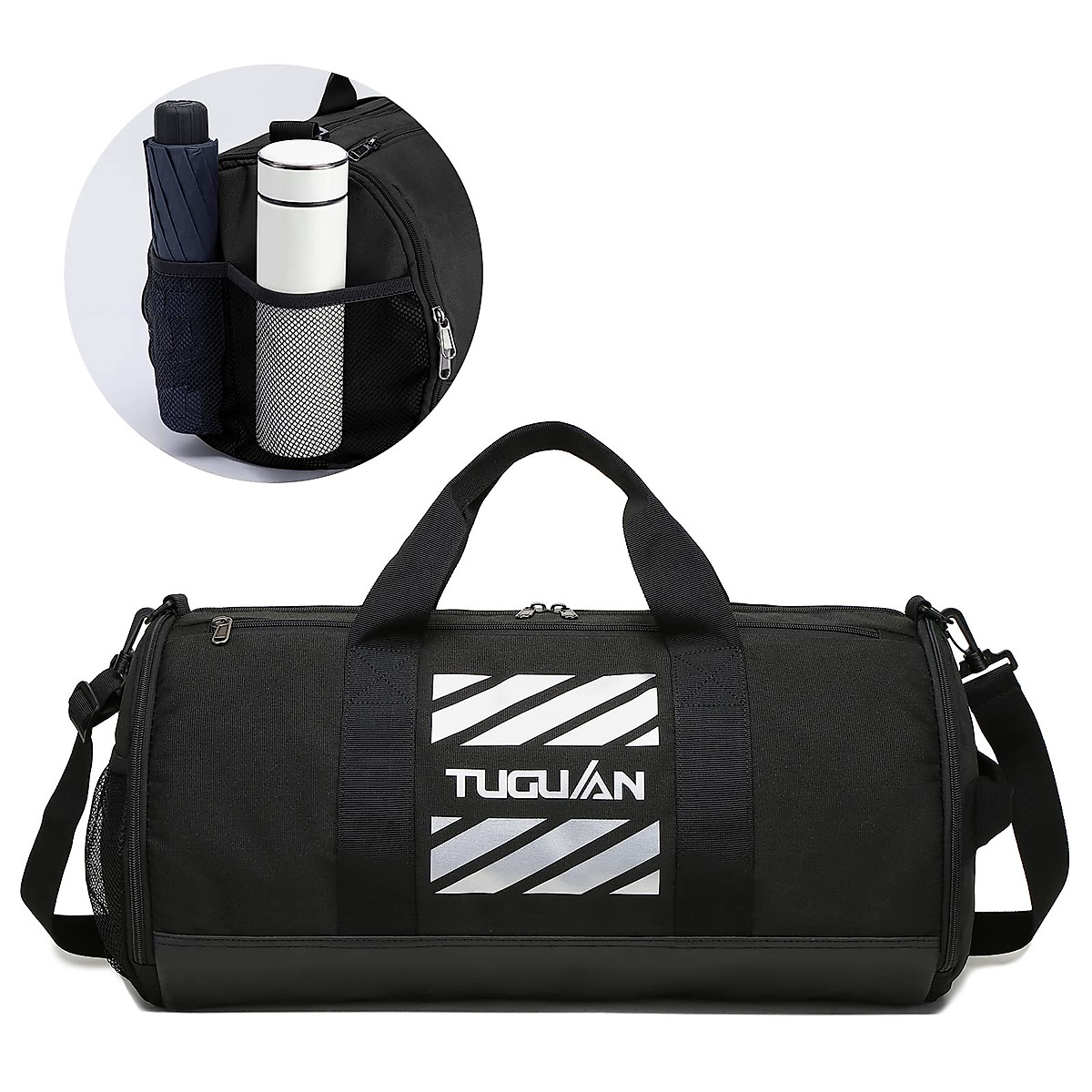 TUGUAN Gym Bag for Men Women with Wet Pocket & Shoe Compartment Travel Duffle Bag Man Sport Basketball Football Bag Weekend Overnight Duffel Bag Gym Tote bag 40L, Black