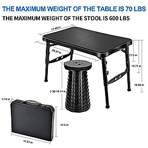 KPR Retractable Folding Table and Stool Set,Portable Camping Foldable Table Lightweight Yet More Sturdy with Adjustable Stool for Picnic Beach Camp,Fishing,Hiking Tours,BBQ,Parties,Outdoor Activities