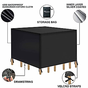 Kaucytue Patio Furniture Covers, 53" L×53" W×29.5" H Outdoor Furniture Cover Waterproof Square, Heavy Duty 420D Outdoor Table and Chair Set Covers, Black