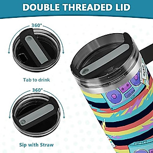 Exnundod Seamless Radio Tape Recorder Tumbler with Handle 30oz and Straw Cassette Music Insulated Tumblers Leak-proof Water Bottle for Car Travel
