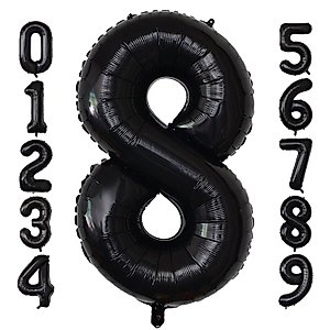 40 Inch Giant Black Number Balloons, Helium Mylar Foil Number Balloons for Birthday, Number 8 Balloon for Party Celebration Decorations Graduations Anniversary Baby Shower Photo Shoot