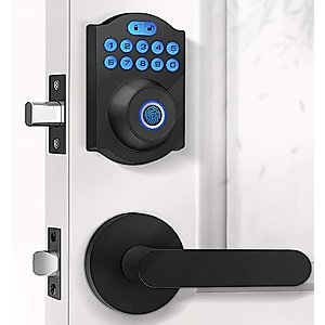 eLinkSmart Keyless Entry Door Lock Deadbolt with Handle Set, Fingerprint Door Lock with Door Knob Lever, Biometric Electronic Automatic Smart Digital Keypad Code Combination Door Lock for Front Door