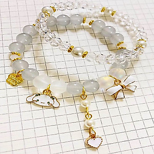 NIQIPOK Crystal Bead Kuromi Bracelets for BFF Friendship Cute Kawaii Elastic Relationship Matching Beaded Bracelets for Women