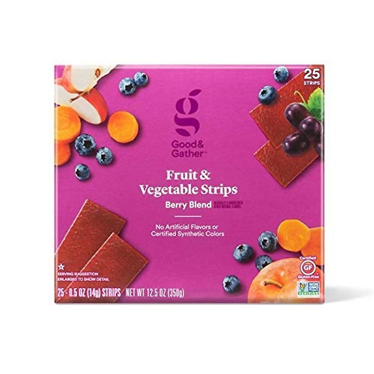Fruit and Vegetable Strips Berry Blend Leathers Healthy Snack Made with Real Fruit Puree Concentrate Good and Gather 25 Strips (Fruit and Vegetable Berry Blend) - SET OF 3