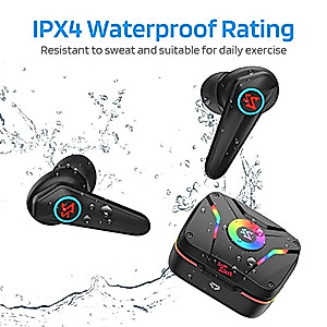 LTC SS-503 TWS Wireless Earbuds, Bluetooth 5.1 in-Ear Earphones with Wireless Charging Case IPX4 Waterproof, Built-in Mic RGB Stereo Headphones for Sport, Gaming, Black