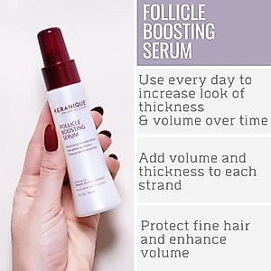 Volumizing Hair Growth System by Keranique includes Keratin Shampoo, Conditioner, Follicle Boosting Hair Growth Serum and Instant Volume Lift and Repair Treatment Spray Paraben Sulfate Free