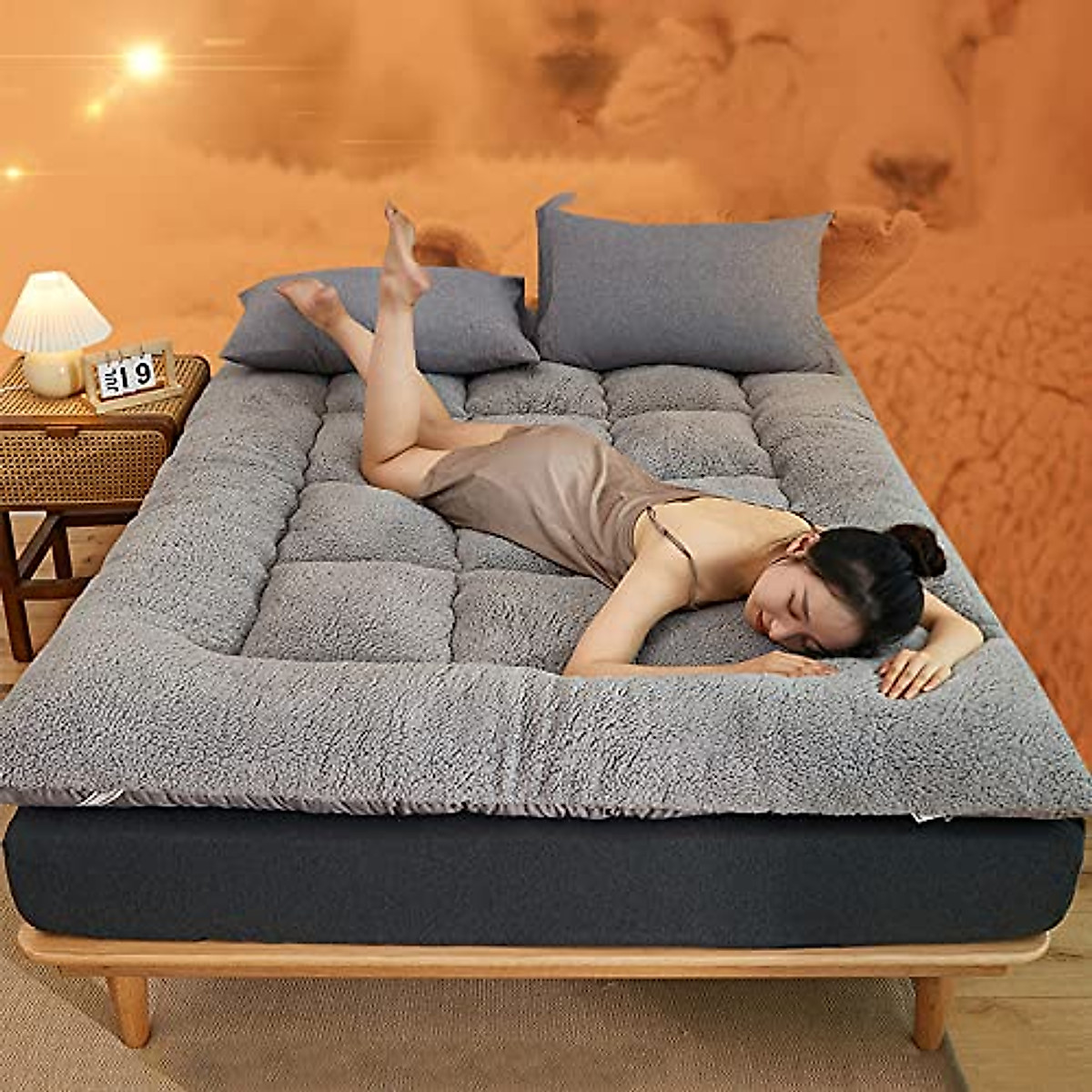 Tatami Mattress Futon Mattress Japanese Foldable Floor Mattress Soft Futon Quilted Bed Mattress Topper Plush Feather Fabric Fiber Mattress Tatami Mat Sleeping Pad,Gray,60x120cm 1.0kg