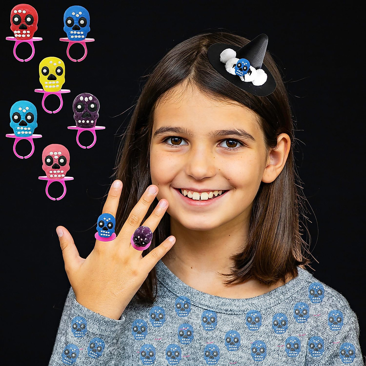 Fruidles Halloween Skull Hard Candy Rings, Day of the Dead, Individually Wrapped (12-Pack)