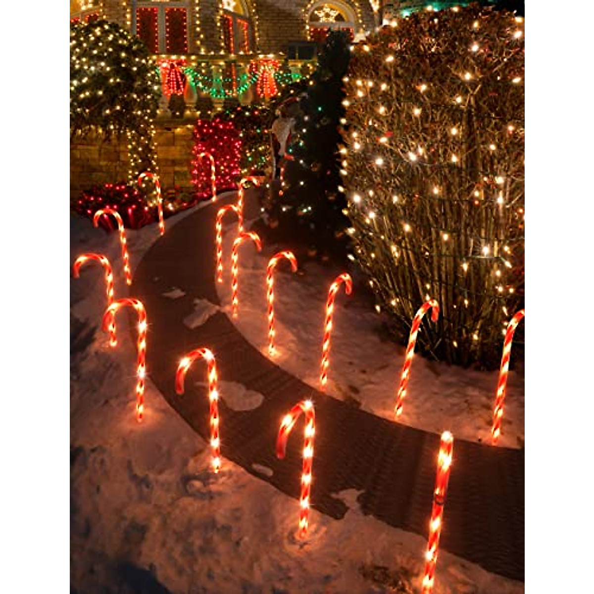 COOLWUFAN 28" Christmas Candy Cane Pathway Markers, Set of 12 Pack Christmas Outdoor Decorations Pathway Lights with 72 Warm Lights for Christmas Holiday Party Walkway Patio Garden Yard Lawn Decor