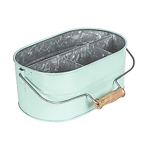 Life By Cotton Farmhouse Galvanized Flatware Caddy Organizer for Home & Kitchen Counter-top/Outdoor Storage Dining Table Comfortable with Wooden Handle Storage- Mint Green (Size - 13.5L x10W x 5.5H)