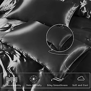 Vonty 3-Piece Silky Satin Duvet Cover Set King Size Comforter Cover, Organic Natural 400TC Black Duvet Cover Set - Luxury & Sexy Bedding Duvet Covers with Zipper Closure(No Comforter)