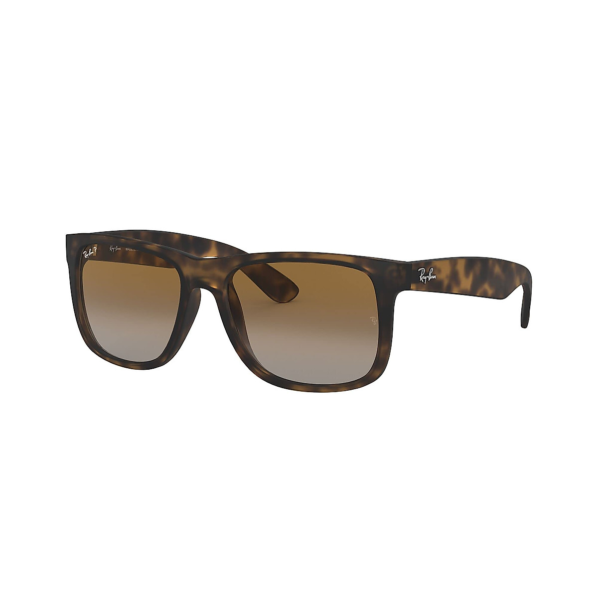 Ray-Ban RB4165 Justin Rectangular Sunglasses, Rubber Havana/Polarized Grey Gradient Brown, 55 mm