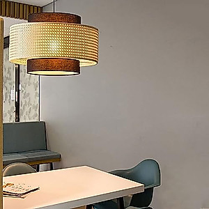 DZQWLL Rattan Pendant Light, Boho Ceiling Light Fixtures with Woven Basket Wicker Shade, Bamboo Light Fixture, Rattan Hanging Lamp Chandelier for Kitchen Living Room Dining Room Bedroom