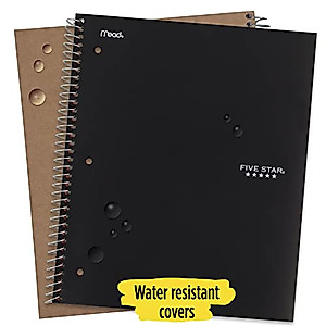 Five Star Spiral Notebook + Study App, 3 Subject, College Ruled Paper, 150 Sheets, 11" x 8-1/2, Black, 1 Count (72069)