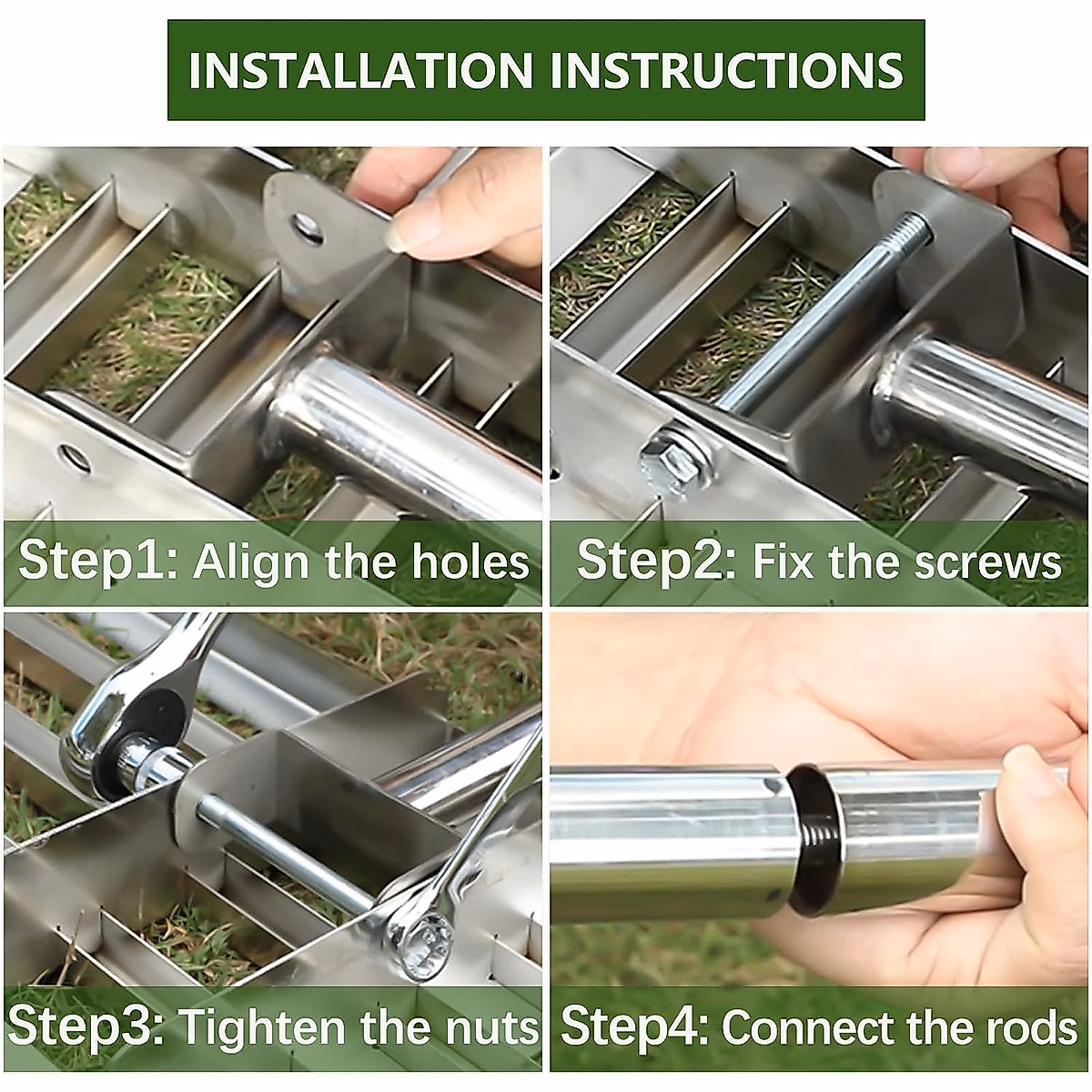 Opmeiro 30'' x 10'' Lawn Leveling Rake: Stainless Steel Lawn Level Tool with Adjustable 87'' Extra Long Handle - Leveling Rakes for Backyard Garden Yard Golf, silver