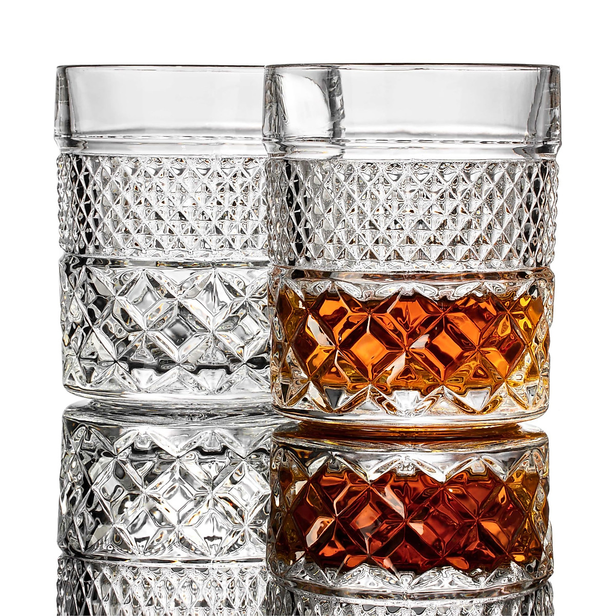 Crystal Whiskey Glasses - Set of 4 Admiral Glass Tumblers (9.5oz, 280ml) for Whisky, Scotch & Bourbon - Brilliant Rocks Glasses for Cocktails & Drinks - Elegant Gold Foil Gift Box