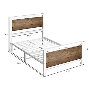 Catrimown Twin Bed Frames with Headboard, Twin Platform Bed Frame with Strong Slat Support, Twin Bed Frames for Kids, Under Bed Storage, Twin Bed Frame No Box Spring Needed, White
