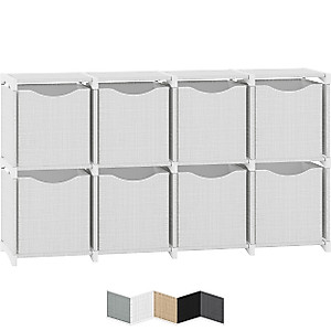 8 Cube Storage Organizer Set. Includes Eight 11 inch Storage Cube Bins. DIY Fabric Storage Cube Shelves for Closet Organization Clothes, Books, Toys. Used in Playroom and Bedroom. (White -Grey)