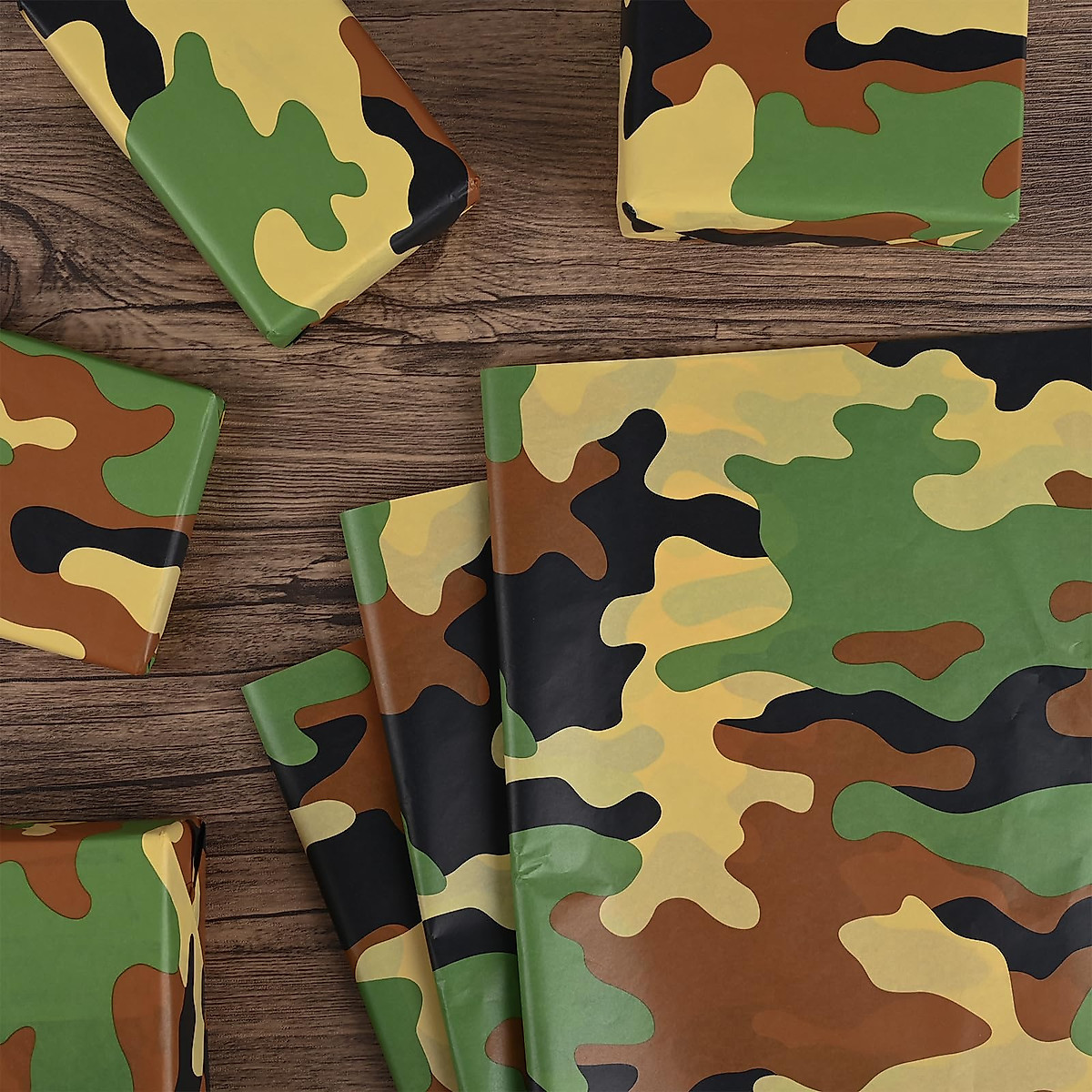 100 Sheets 20 * 14 Inches Camo Tissue Paper for Gift Wrapping, Green Black Camouflage Tissue Paper for Gift Bags for Birthday Camping Themed Party Retirement Hunting Party DIY Craft