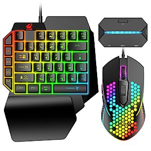 One Handed Gaming Keyboard and Mouse Combo,Rainbow Backlit 39 Keys Mechanical Feel Portable Mini Gaming Keypad+RGB Gaming Mouse+G6L LED Backlit Converter for Xbox One/Xbox 360/PS5/PS4/PS3/PC