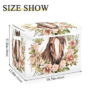 senya Baskets Collapsible Storage Bins with Lids, Horse Head Flower Leaves Storage Boxes Clothes Baskets for Organizing, B06D22020