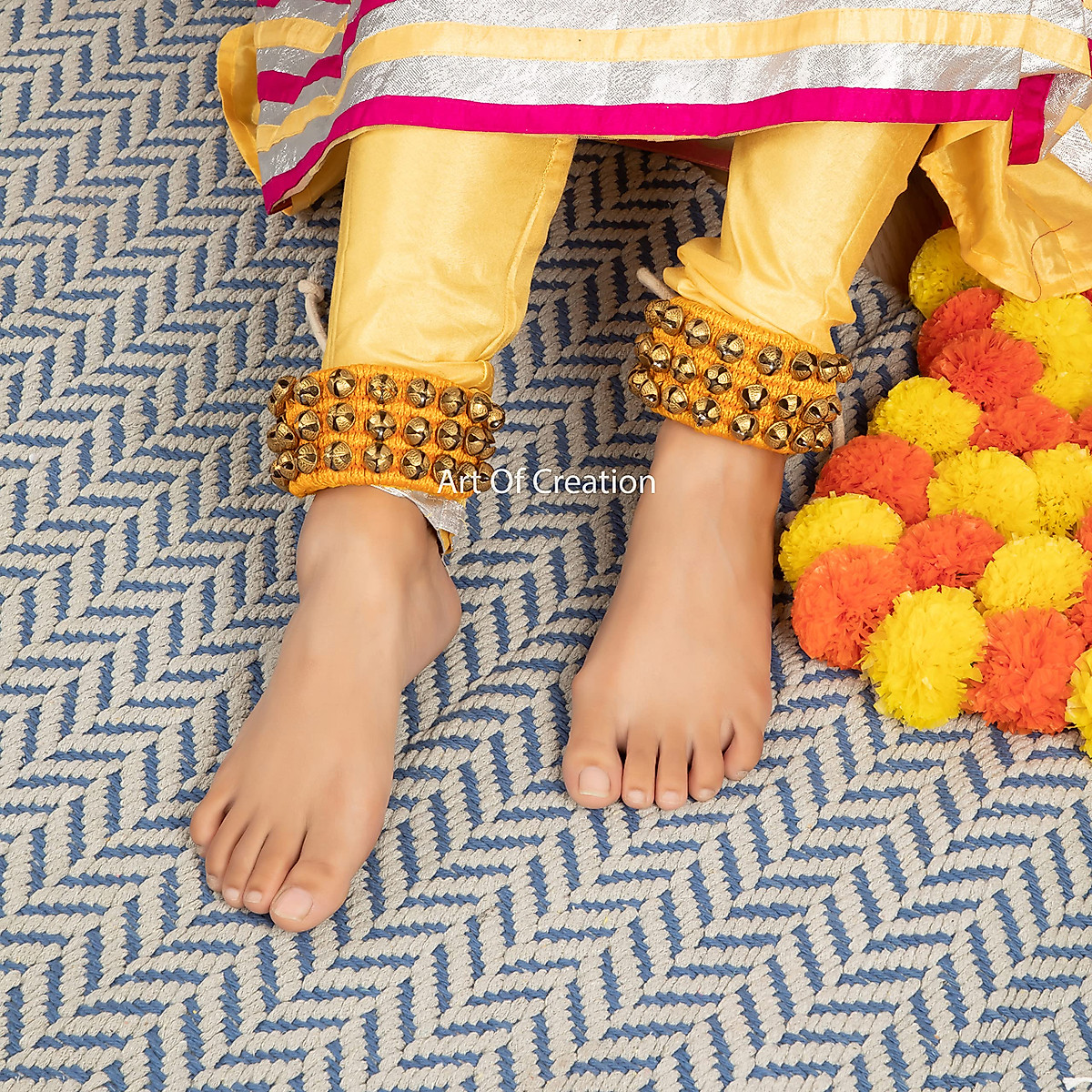 Art Of Creation Dancing Kathak Ghungroo Ankle Bells Pair | 3 Lines Musical Instrument Classical Bharatnatayam Kuchchipudi Dancking Ghungroo From India (60 Bell)