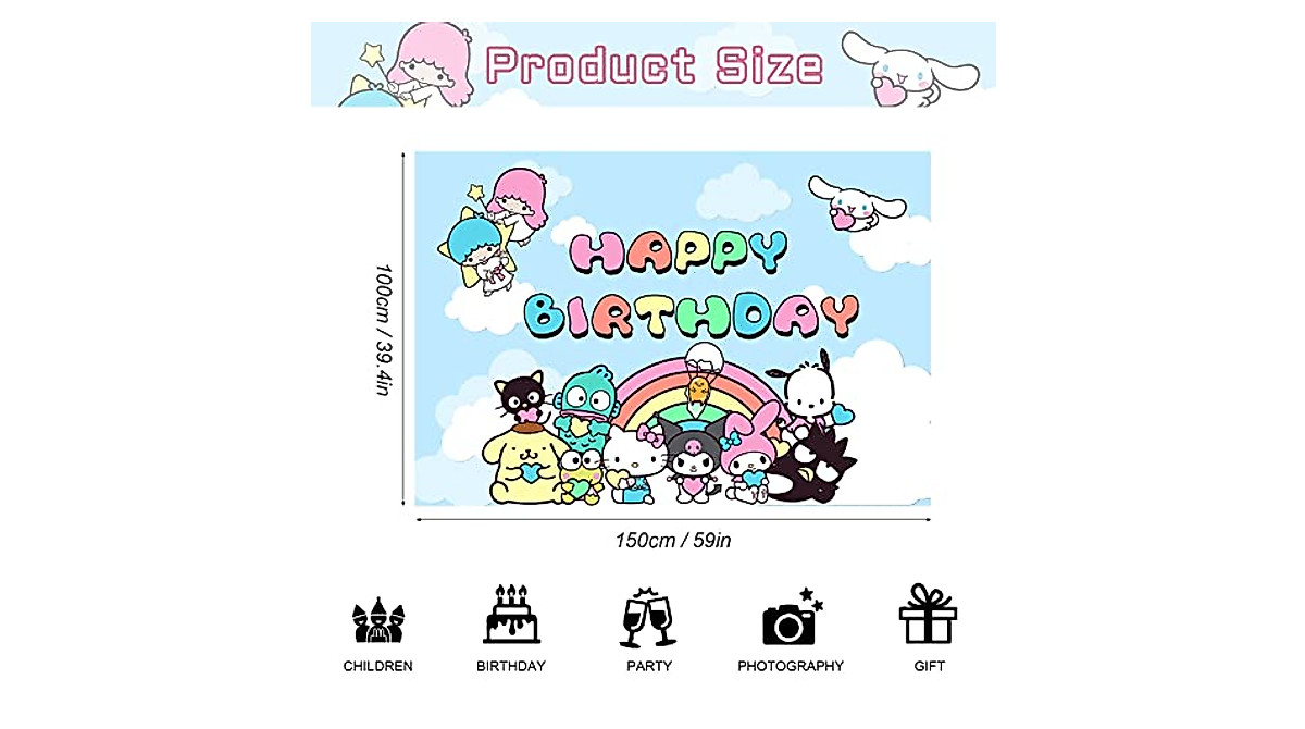 Hello Kitty Birthday Backdrop - Kawaii Sanrio Party Supplies