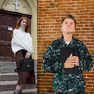 LONCHDAN Large Bible Cover for Men 11.8" x 8.6" x 2.6" Bible Covers for Women Carrying Case Bag for Boys Bible Protector/Study/Daily Use/Christmas Gift with Multi-Pockets and Adjustable Shoulder Strap