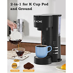 ZACME Single Serve Coffee Maker for K Cups&Ground Coffee with Milk Frother, 3 in 1 Small Single Cup Coffee Machine, 28oz Water Thank, 6 to 14 oz Brew Sizes