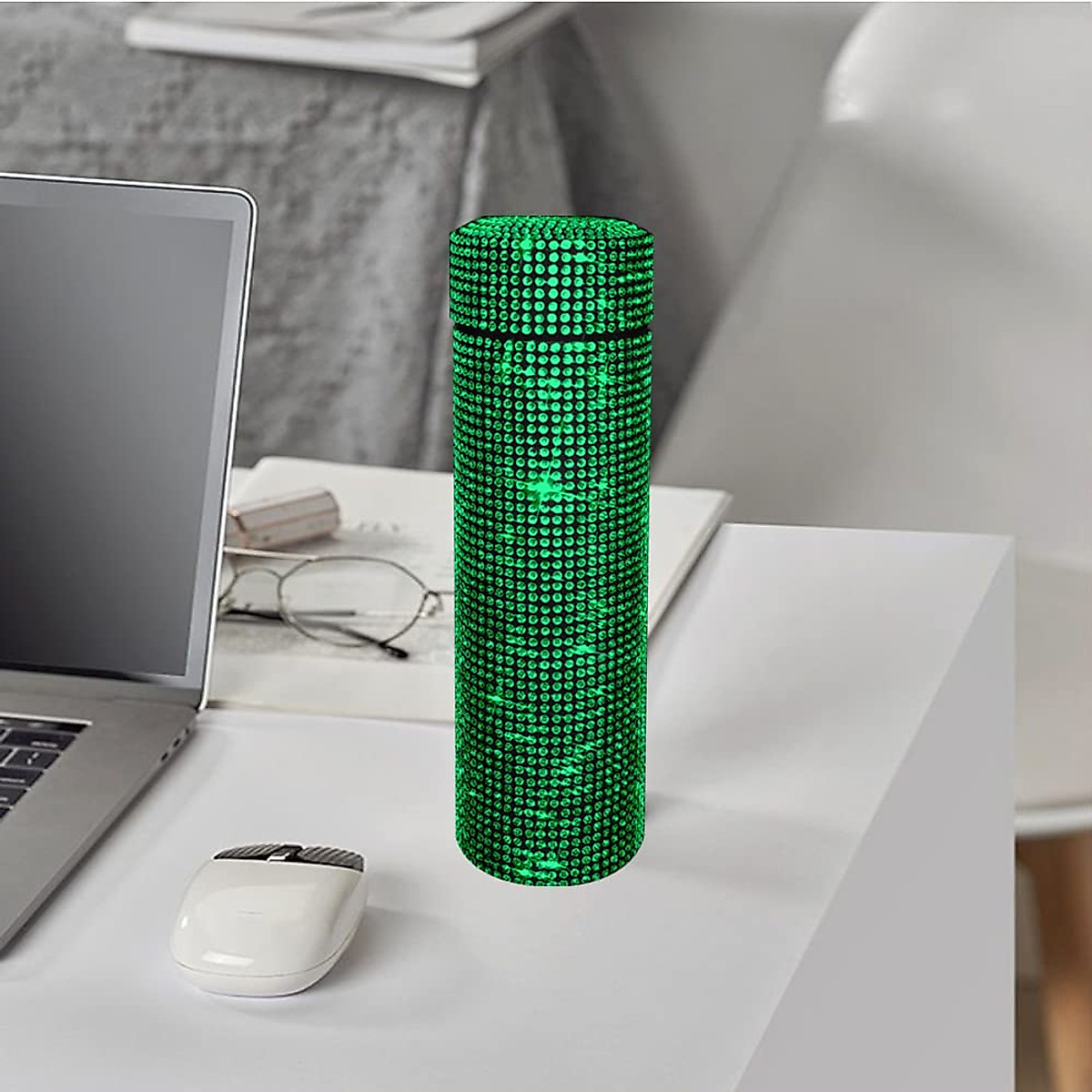 MYHOBBY Bling Rhinestone Women Stainless Steel Thermos Cup,500ML Portable Travel Water Cup For Car Home and Outdoor,Green