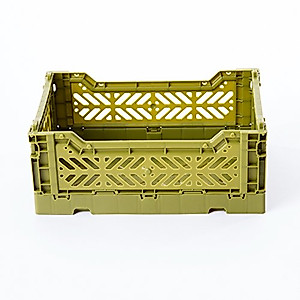 AY-KASA Collapsible Storage Bin Container Basket Tote, Folding Basket CRATE Container : Storage, Kitchen, Houseware Utility Basket Tote Crate - Mini-BOX (OLIVE)