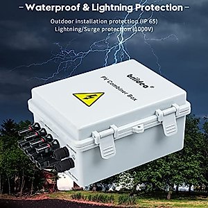 Solar Combiner Box, Briidea PV Combiner Box 4 String with 10A Circuit Breakers & Lightning Arreste for Solar Panels, IP 65 Waterproof