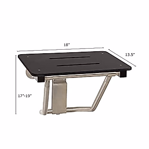 18" x 15" Black Folding Wall Mount Shower Seat Bench, ADA Compliant