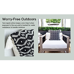 Palm and Porch - Boho Outdoor Pillow Covers - 20x20 Set of 2 - Woven Water Resistant Outdoor Pillows for Patio Furniture - Black and White Outdoor Pillows with Tassels