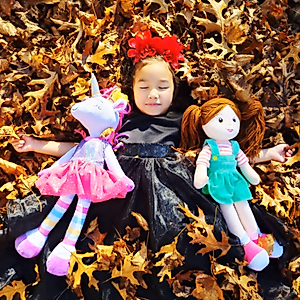 Plushible Soft Baby Doll - 18 Inch Rag Dolls for Girls, Infants & Babies - My First Plush for 1 Year Old - Brown Yarn Hair - Girl Toys - Allie