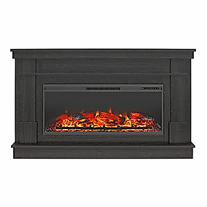 Ameriwood Home Elmcroft Wide Mantel with Linear Electric Fireplace, Black Oak