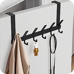 BWVWEU Behind Door Hooks,Door Back Hooks with Six Double Hooks for Living Room, Bathroom, Bedroom, Kitchen Hanging Clothes, Towels, Hats (Black 2 Pack)