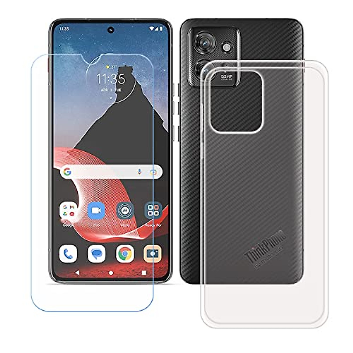 FZZSZS Case for Motorola ThinkPhone + Tempered Glass Screen Protector Protective Film,Slim Transparent Soft Gel TPU Silicone Protection Phone Case Cover for Motorola ThinkPhone (6.6")