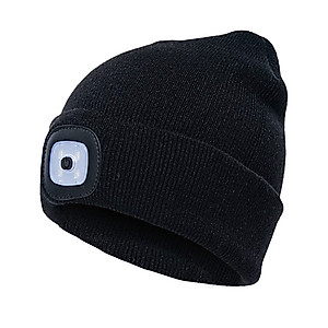 LED Beanie Hat, Winter Hat with Light, Head Light, Camping Hat, Camping Essentials, Hat with Night Light, Rechargeable LED Light Black
