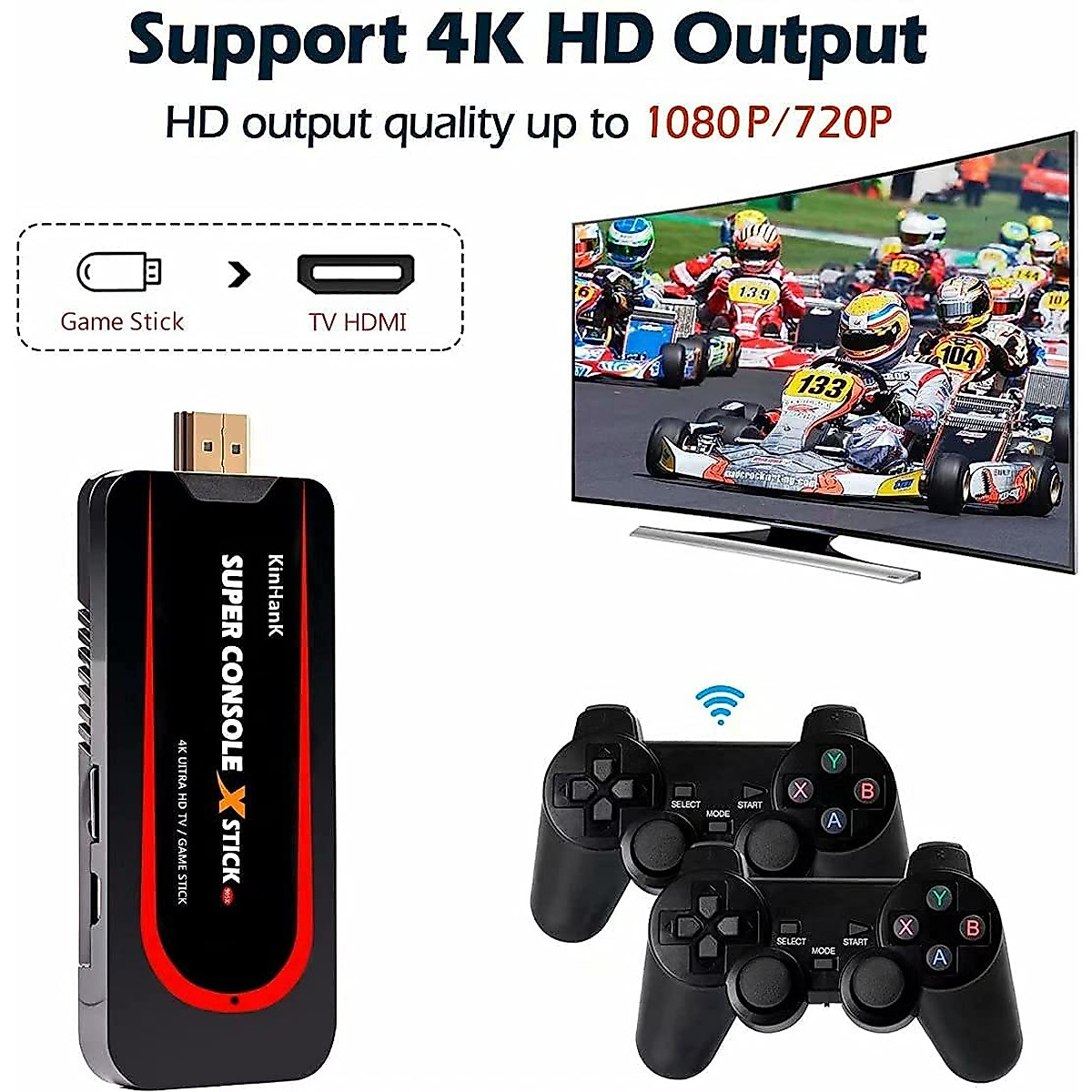 Relemo Super Console X Stick Retro Game Console Built-in 50000+ Games 4k Output Plug and Play Video Game Console with 2 Controllers for PS1/PSP/N64/MD (128G)