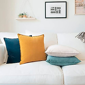 MONDAY MOOSE Decorative Throw Pillow Covers Cushion Cases, Set of 4 Soft Stonewashed Velvet Modern Designs, Mix and Match for Home Decor, Pillow Inserts Not Included (18x18 inch, Green/Orange)