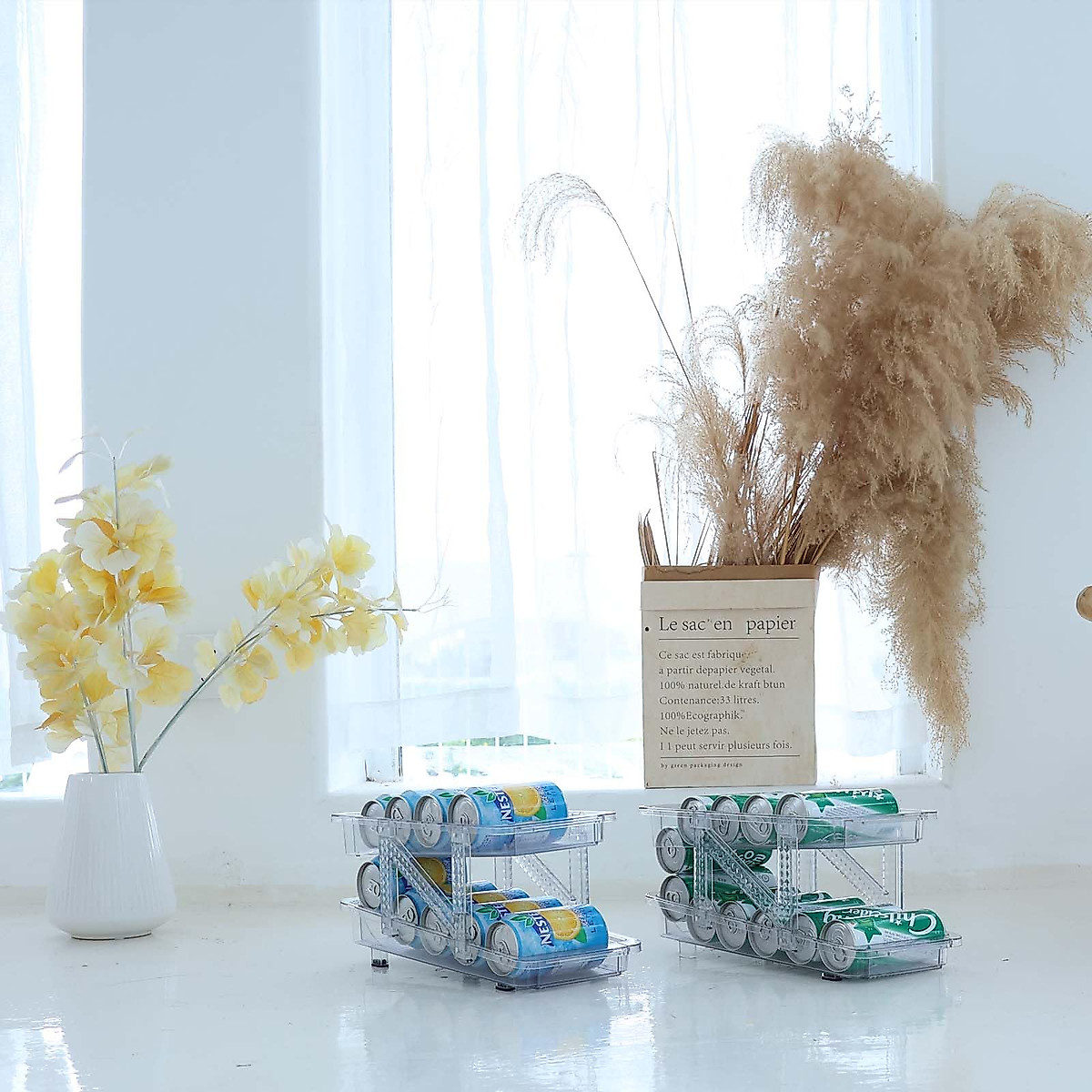 Kiencyluky 2 Pack Soda Can Dispenser for Refrigerator,Adjustable Width Soda Can Organizer,Stackable Drink Organizer for Fridge,Pantry,Cabinet,Soda Holder for Refrigerator