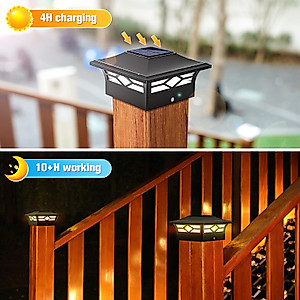 VOLISUN Solar Post Cap Lights Outdoor,Deck Fence Post Cap Lights Solar Powered 6Pack for 4x4/6x6 Wooden/Vinyl,Waterproof Warm/Cool Lighting Black Solar Outdoor LED Post Light for Garden/Patio