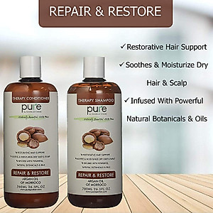 PURE Shampoo and Conditioner Set, HUGE 26.5 oz. Each Extra Strength Formula with Keratin & Dead Sea Minerals, Moisturizes Dry & Damaged Hair (Argan Oil Shampoo & Conditioner)