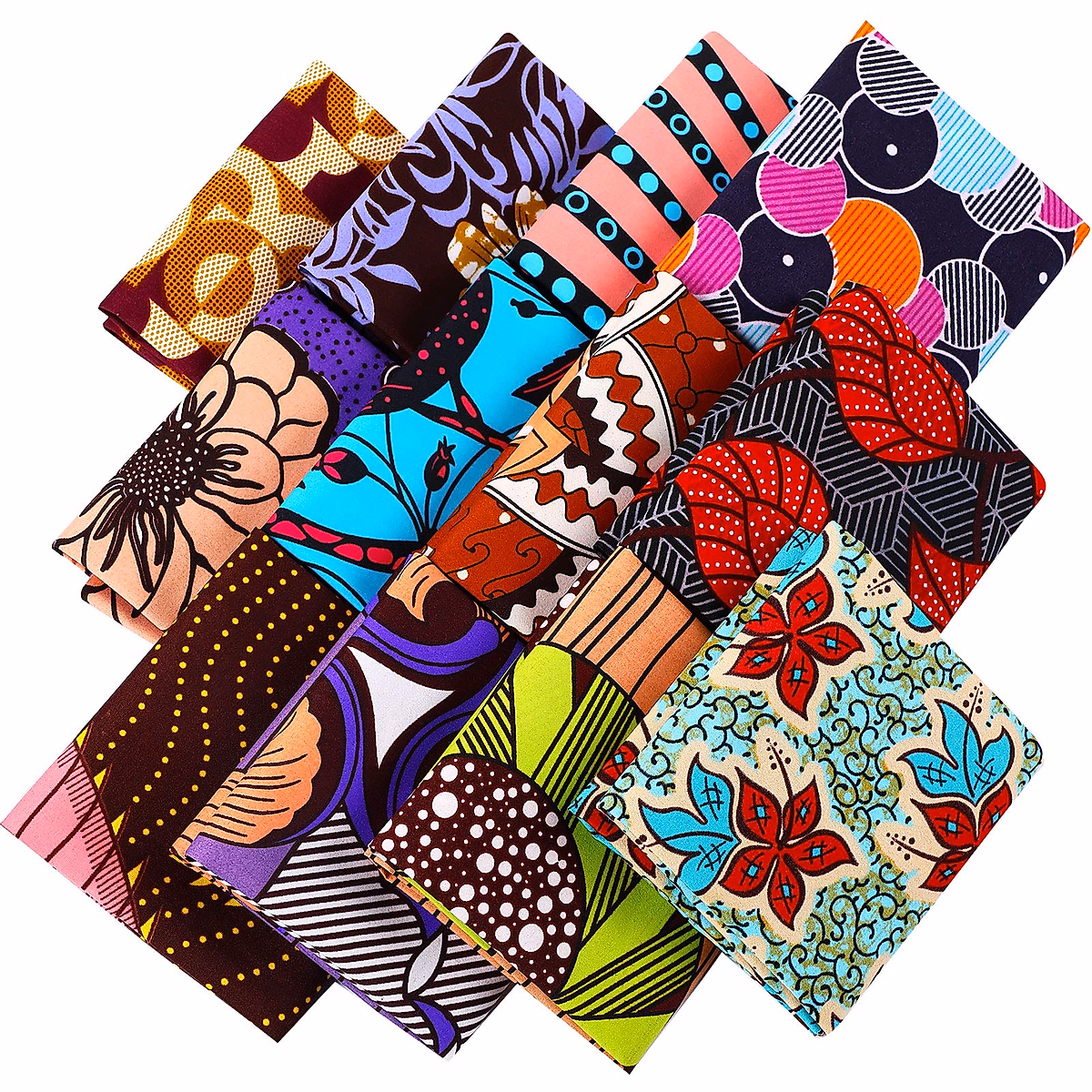 12 Pcs African Print Fabric Fat Quarters Scraps African Fabric by Yard for Sewing Face Covering Make, Craft Projects and DIY Patch Work, 19.5 x 15.7 Inch/ 50 x 40 cm