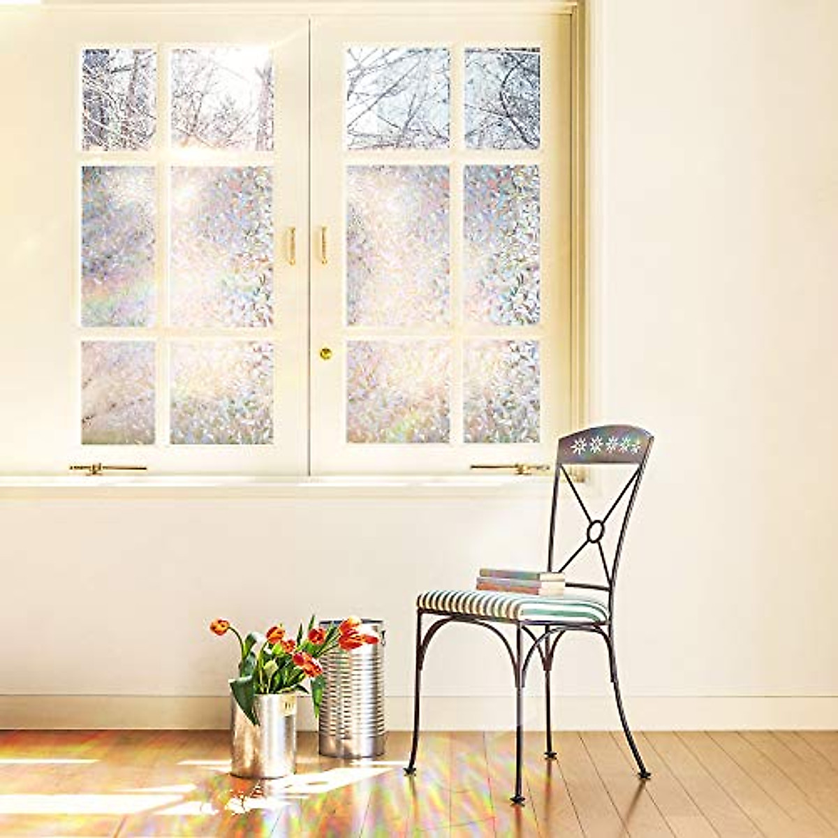 CottonColors Window Privacy Film Decorative Clings 3D Decals Static Stickers No-Adhesive Sliding Door Glass Films UV Blocking for Home, 17.7x78.7 Inch