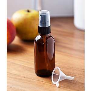 JUVITUS 2 oz / 60 ml Amber Glass Boston Round Bottle with Black Treatment Pump (24 Pack) + Funnel