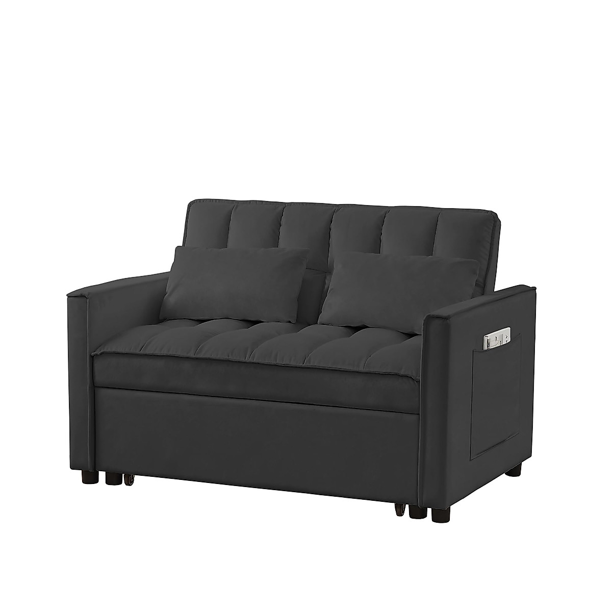 Lepfun 3 in 1 Convertible Sleeper Sofa Couch with Pull Out Bed, Small Futon Loveseat Lounge Chaise with Reclining Backrest and Armrest, Upholstered Love Seats Sofabed, Black Velvet